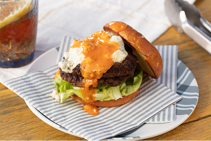 Garlic Buffalo Blue Cheese Burger | Sweet Baby Ray’s