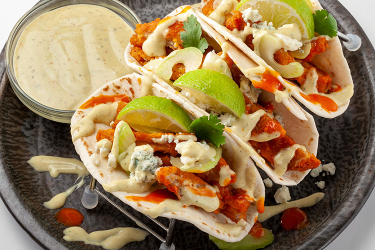 Buffalo Chicken Tacos with Avocado Ranch